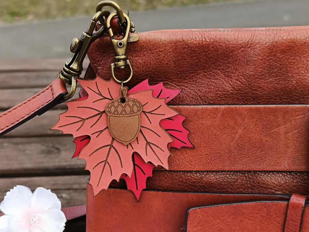Maple Leaves With Acorn Leather Bag Charm, 8 Styles, Autumn Leaf ...