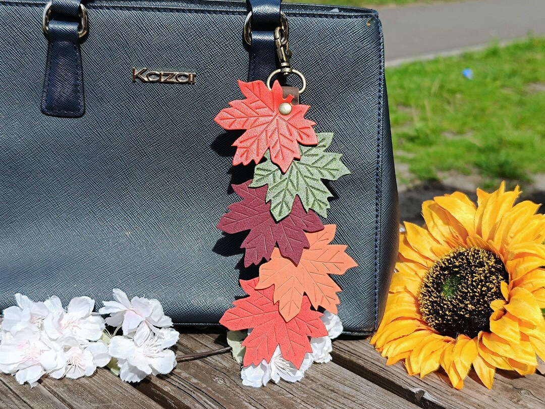 Leather Maple Leaf Bag Charm: Autumn Colors, Handmade Keychain - Etsy