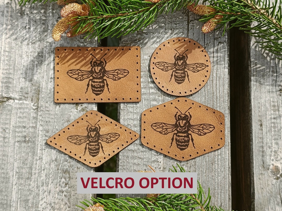 Honey Bee Leather Patch, Velcro Option, Full Grain Vegetable Tanned ...