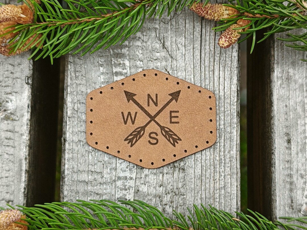 Compass Leather Patch, Full Grain Vegetable Tanned Leather, Compass ...