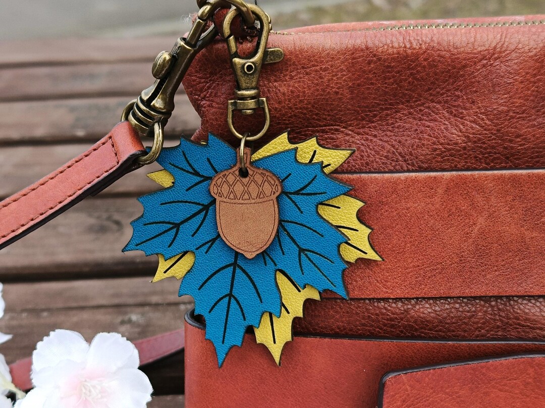 Maple Leaves With Acorn Leather Bag Charm, 8 Styles, Autumn Leaf ...