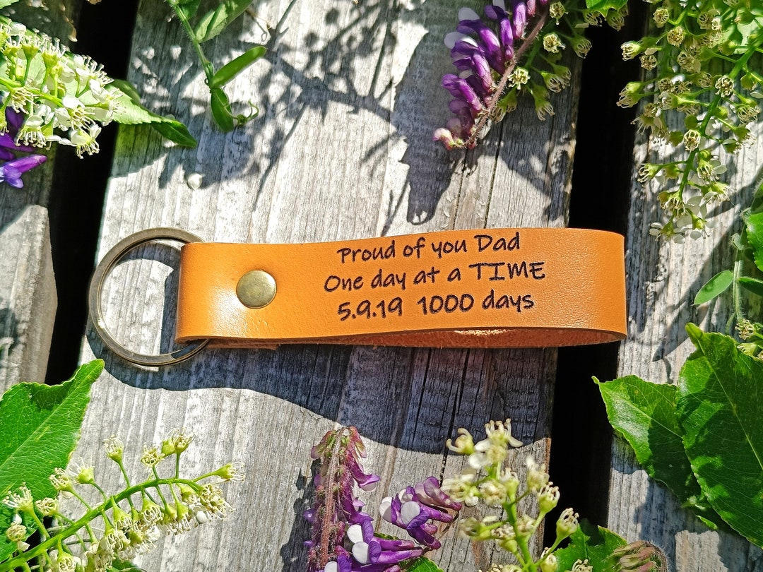 Sobriety Keychain, Personalised Leather Keyring, Laser Etched, Sober ...