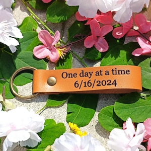 Sobriety Gift / One Day at A Time Keychain, 28 COLORS Premium Leather ...