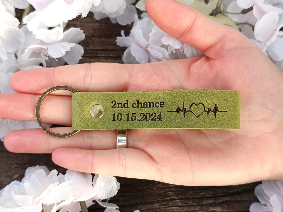 Second Chance Heart Survivor Keychain, 28 COLORS Personalised Leather ...
