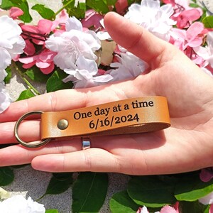Sobriety Gift / One Day at A Time Keychain, 28 COLORS Premium Leather ...