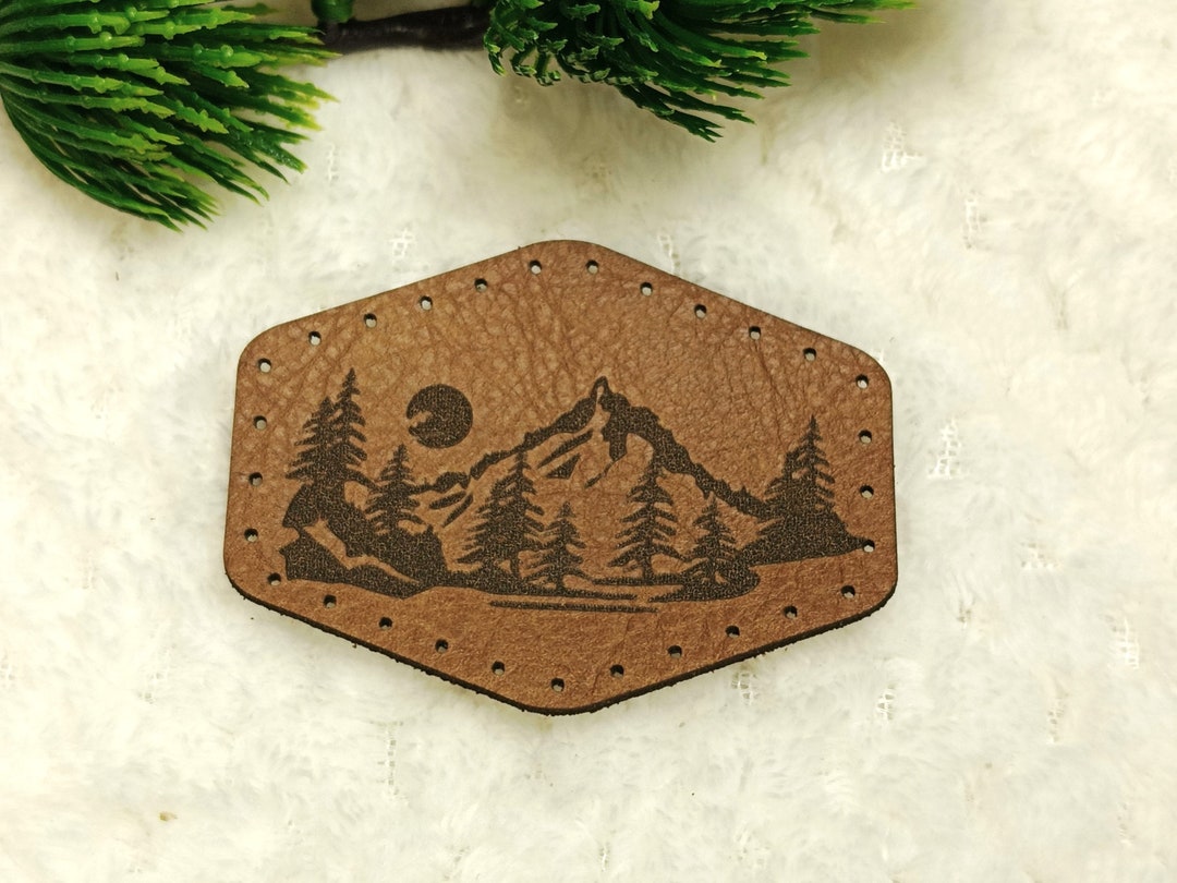 Mountains Leather Patch, Full Grain Vegetable Tanned Leather, Camping ...