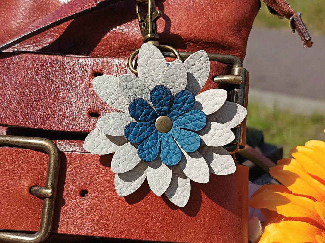NEW! Gray and Blue Leather Flower Purse Charm, 6 Styles, Purse Bag ...