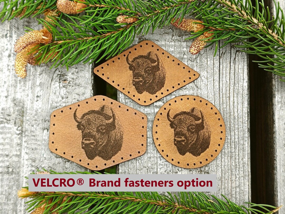 Bison Leather Patch, Velcro Option, Full Grain Vegetable Tanned Leather ...