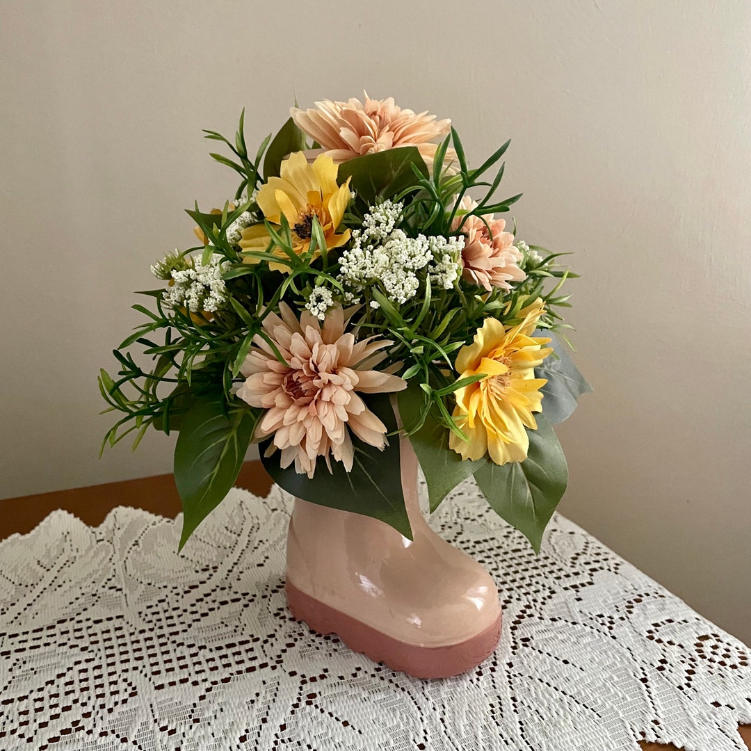 Ceramic Rain Boot Flower Arrangement: Summer Floral Decor - Etsy