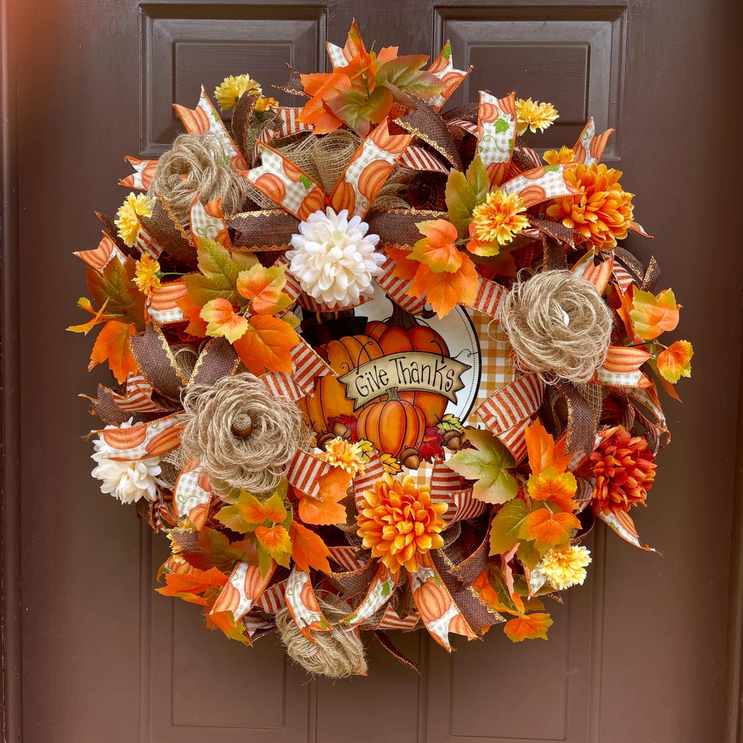 Farmhouse Fall Mesh Wreath With Mums and Burlap Flowers Rustic ...