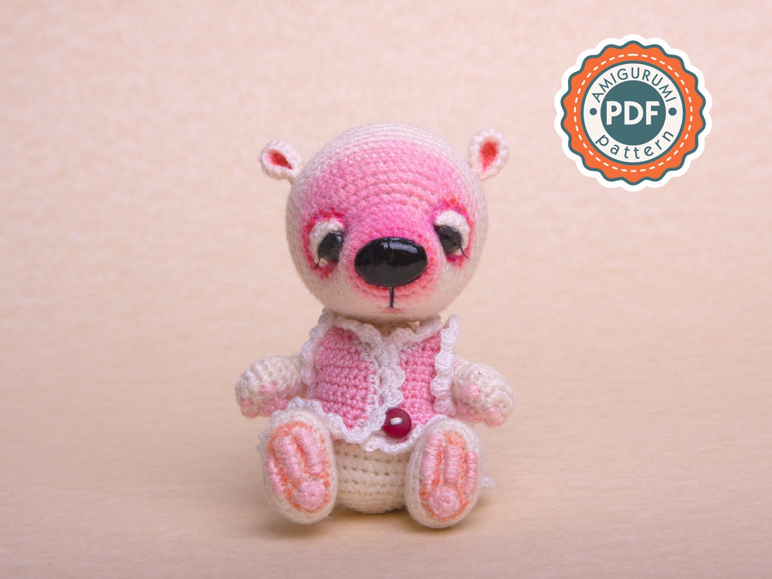 PATTERN - Miniature Crochet Bear Amigurumi Toy Bear (cherry) OOAK Bear ...
