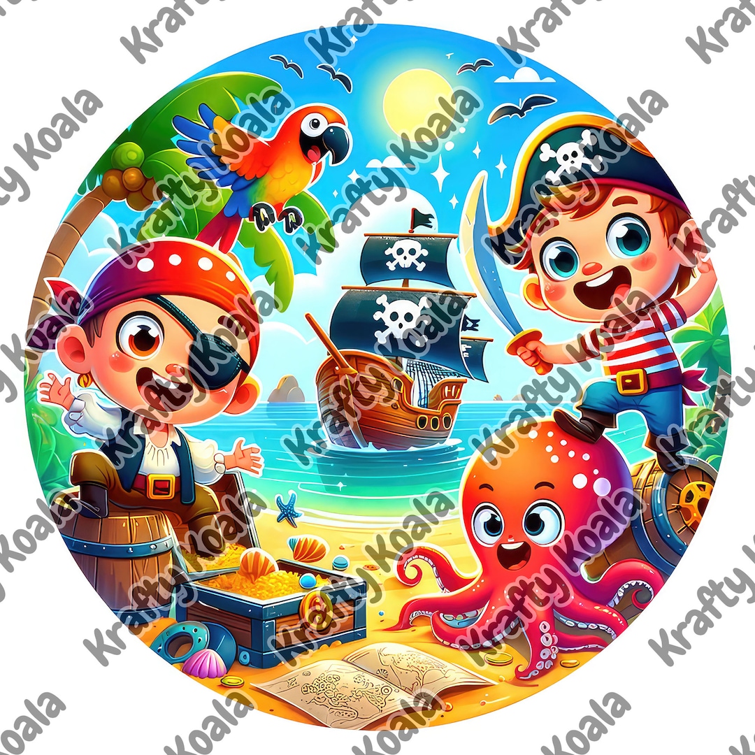 Pirate 2 Circle Sticker Design JPEG PNG Digital Download Commercial Use ...