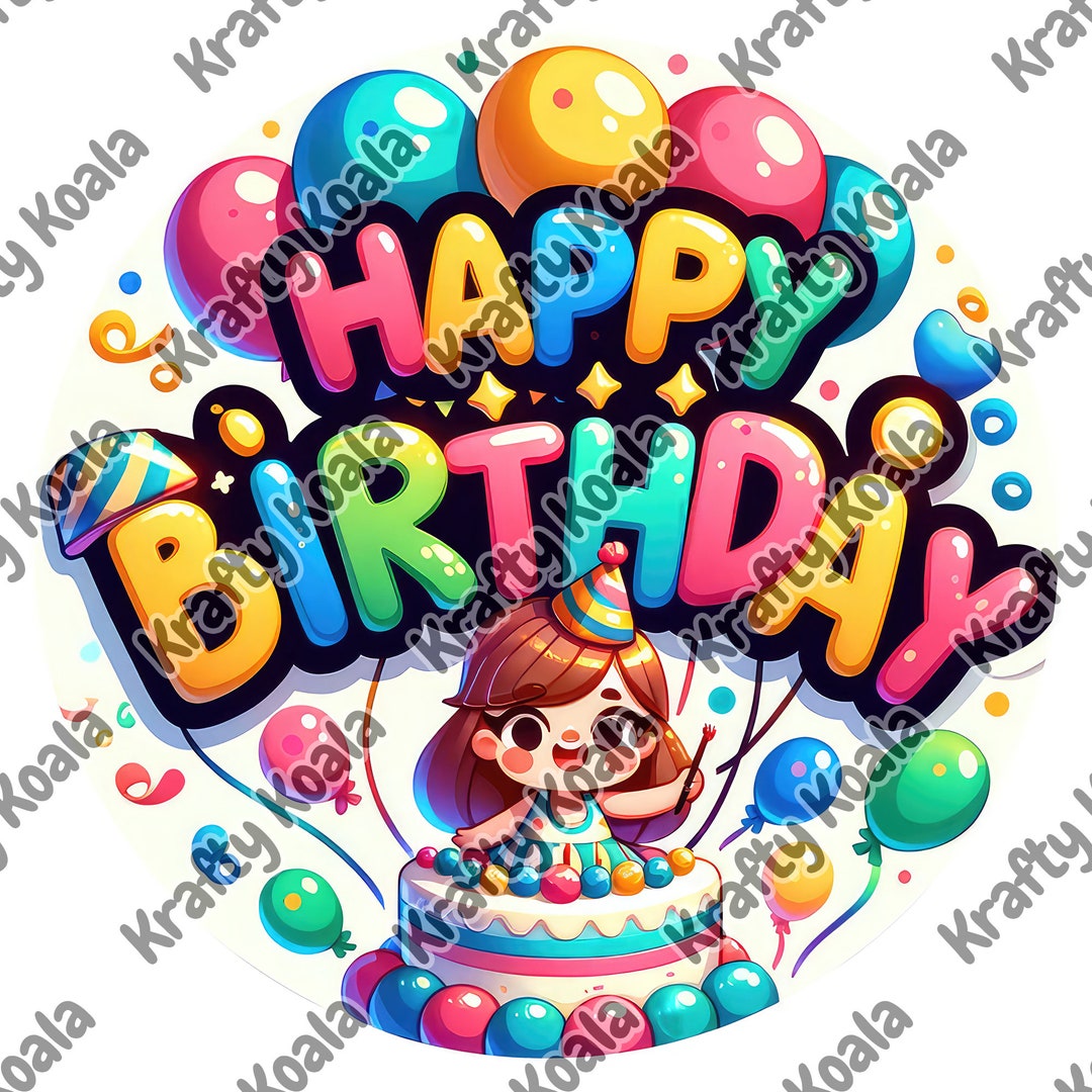 Happy Birthday 4 Circle Sticker Design JPEG PNG Digital Download ...