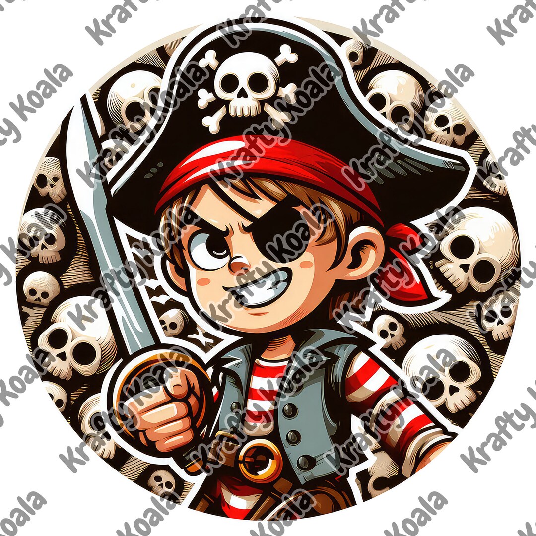 Pirate 1 Circle Sticker Design JPEG PNG Digital Download Commercial Use ...