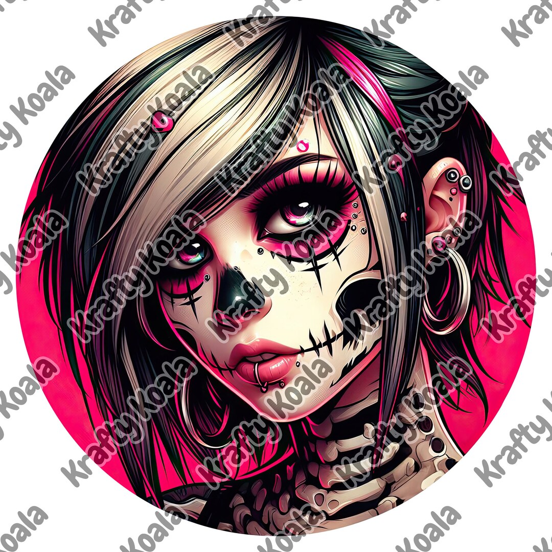 Emo Girl 1 Circle Sticker Design JPEG PNG Digital Download Commercial ...