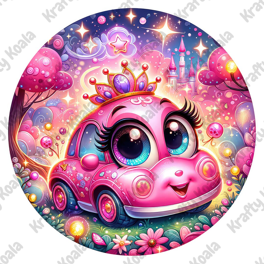 Pink Car 3 Circle Sticker Design JPEG PNG Digital Download Commercial ...