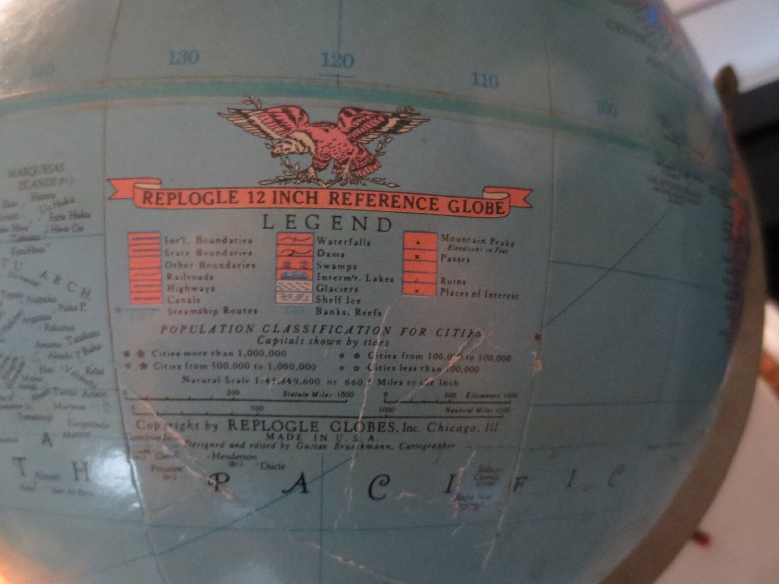 Vintage Replogle 12 Inch World Globe With Square Footed Metal Base ...