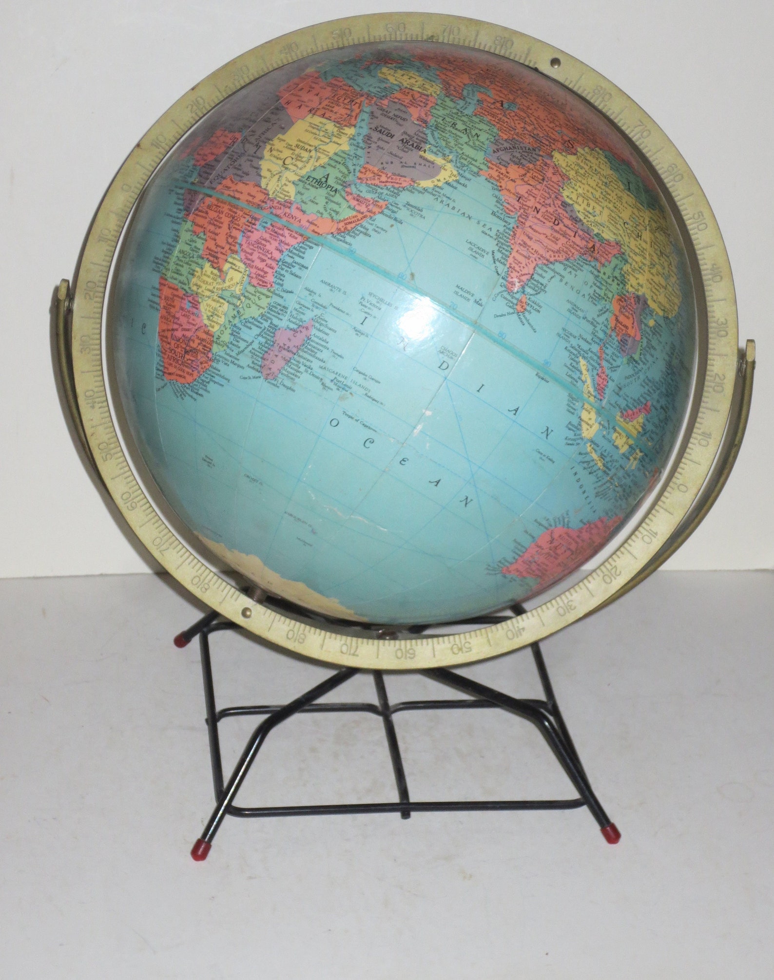 Vintage Replogle 12 Inch World Globe With Square Footed Metal Base ...