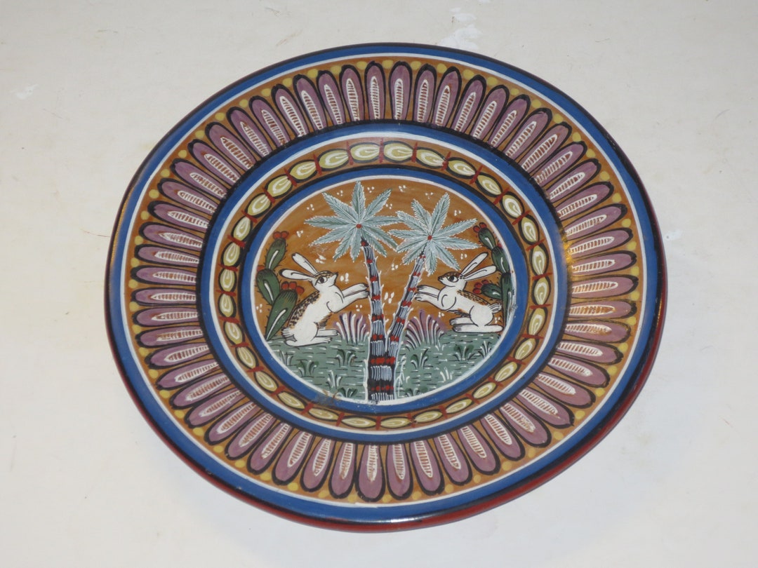 Vintage Tonala Mexican Pottery Plate W HP Rabbits, Designs, Signed - Etsy