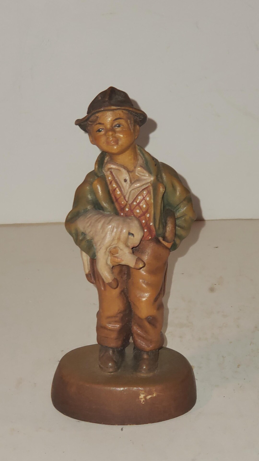 Vintage Anri Hand Carved Hand Painted Shepherd Boy Figurine With Lamb ...