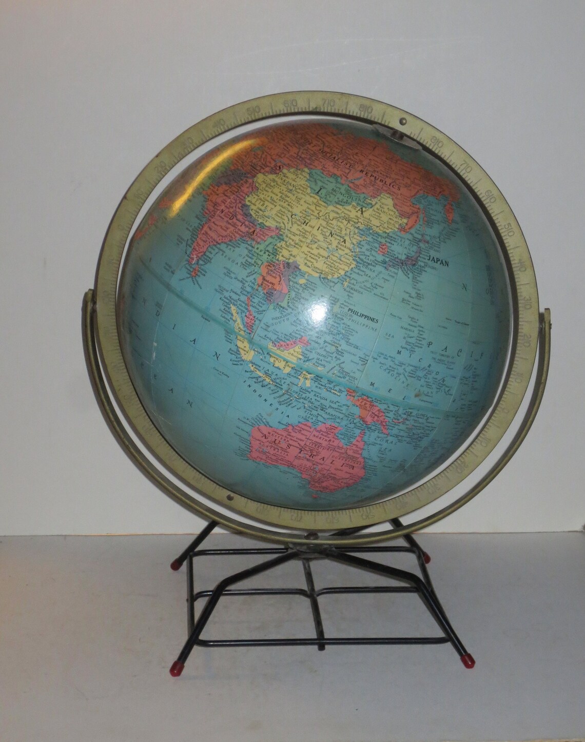 Vintage Replogle 12 Inch World Globe With Square Footed Metal Base ...