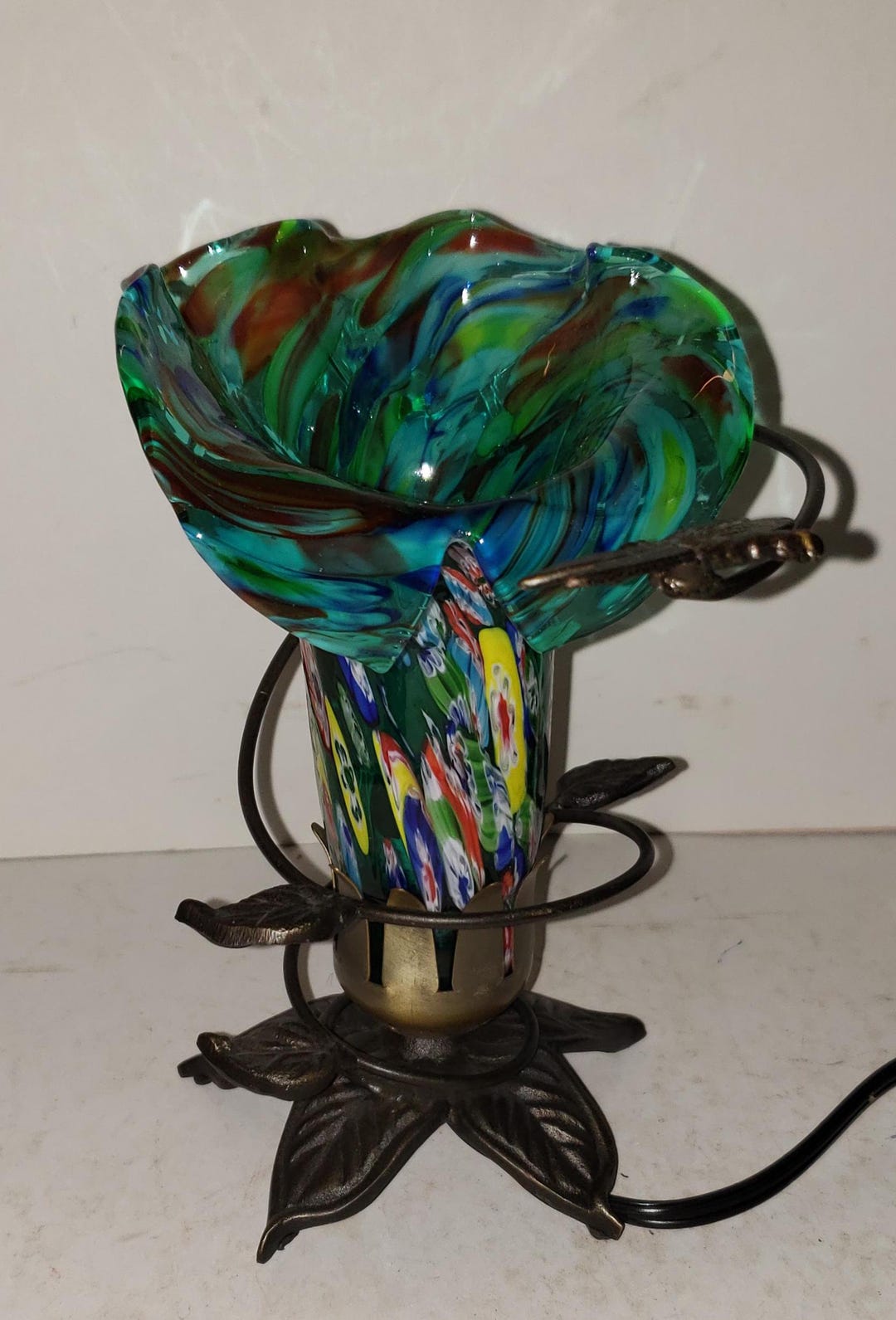 Vintage Murano Style Art Glass Accent Lamp With Milifiori Glass Shade ...
