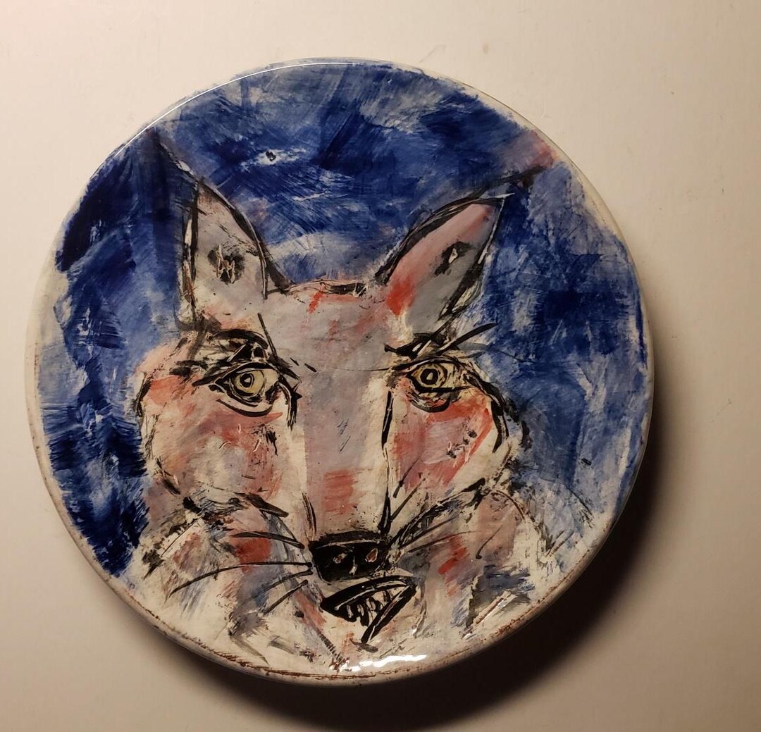 Ron Meyers Studio Pottery Plate or Shallow Bowl With Hand Painted Fox ...
