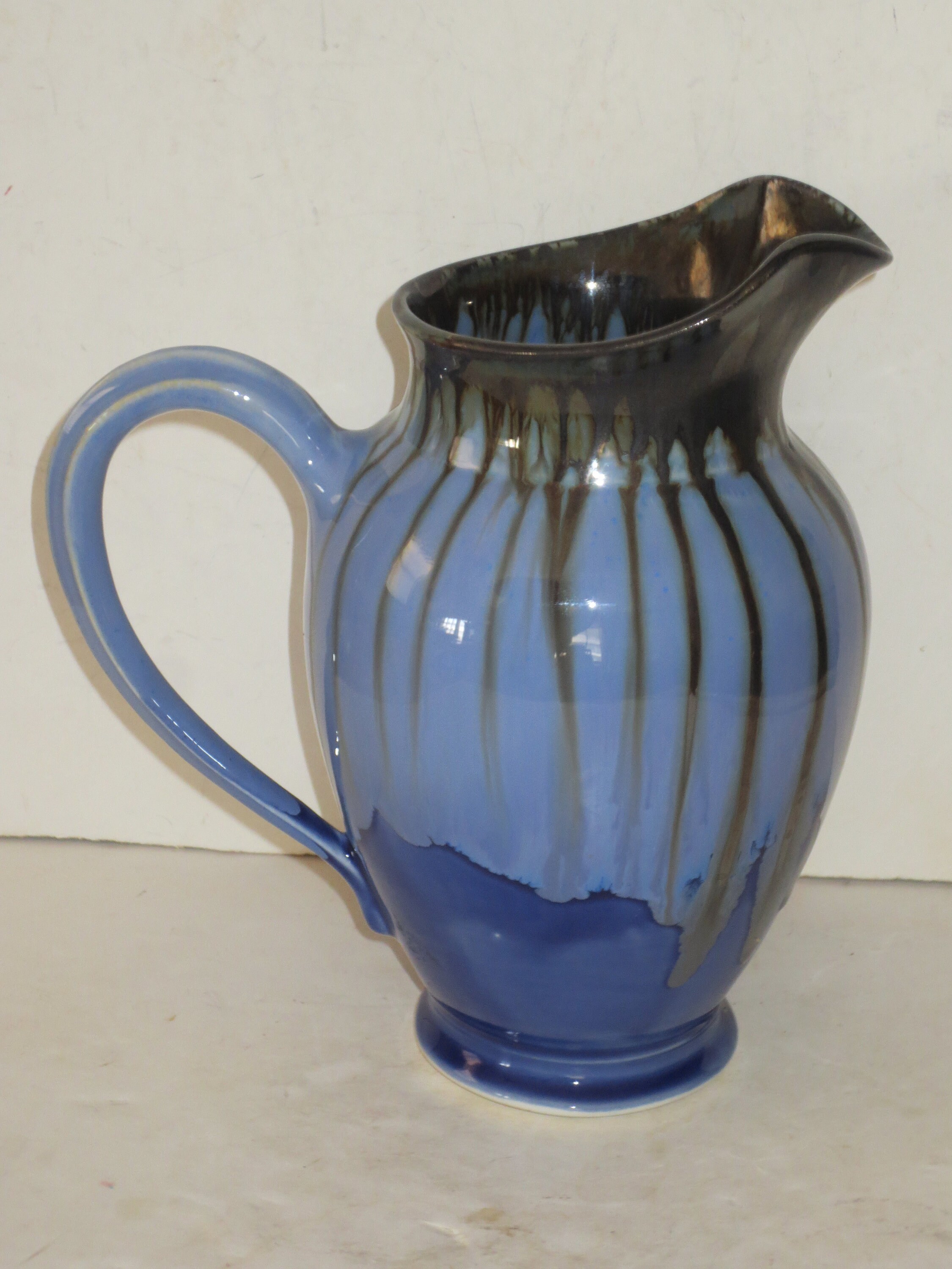 Edgecomb Pottery Maine Blue Drip Glaze Pitcher Excellent | Etsy