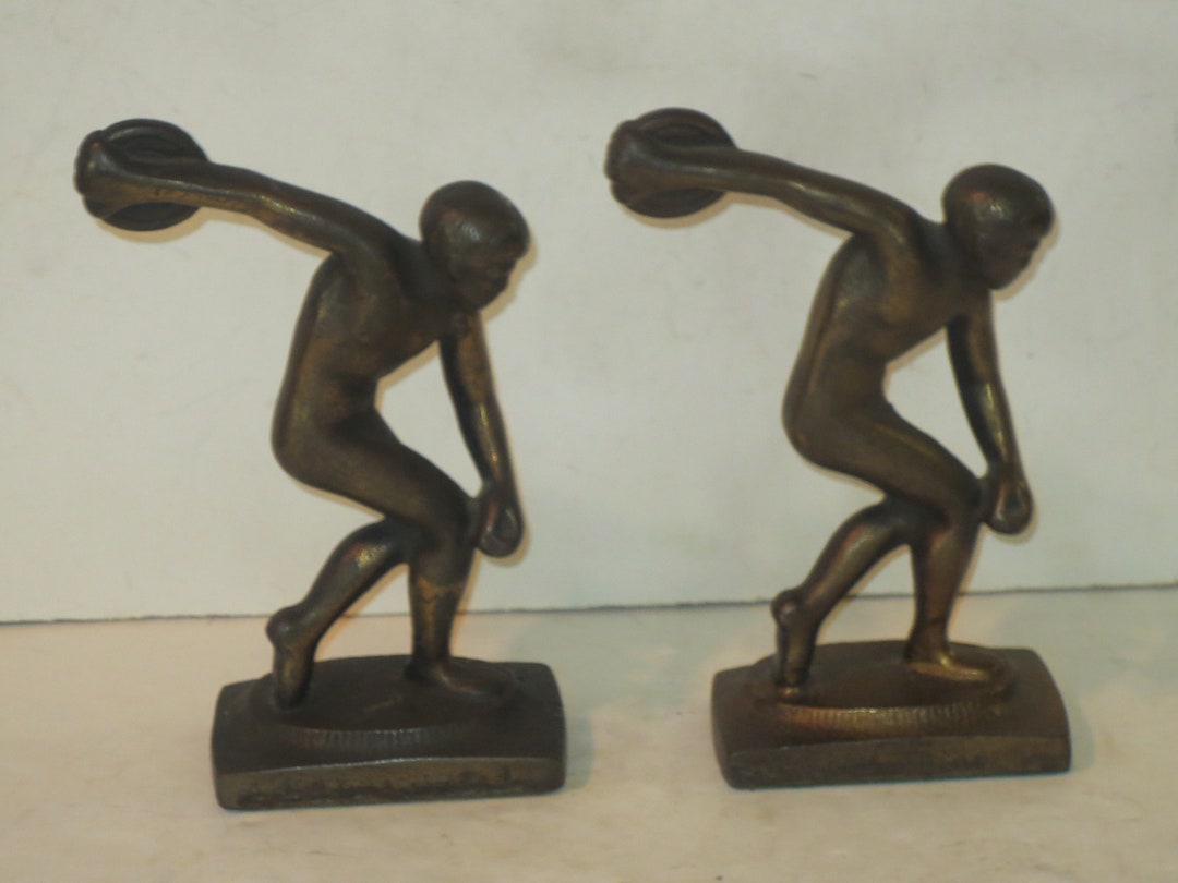 Vintage Jennings Bro's Bronzed Overlay Cast Iron Bookends of Male ...