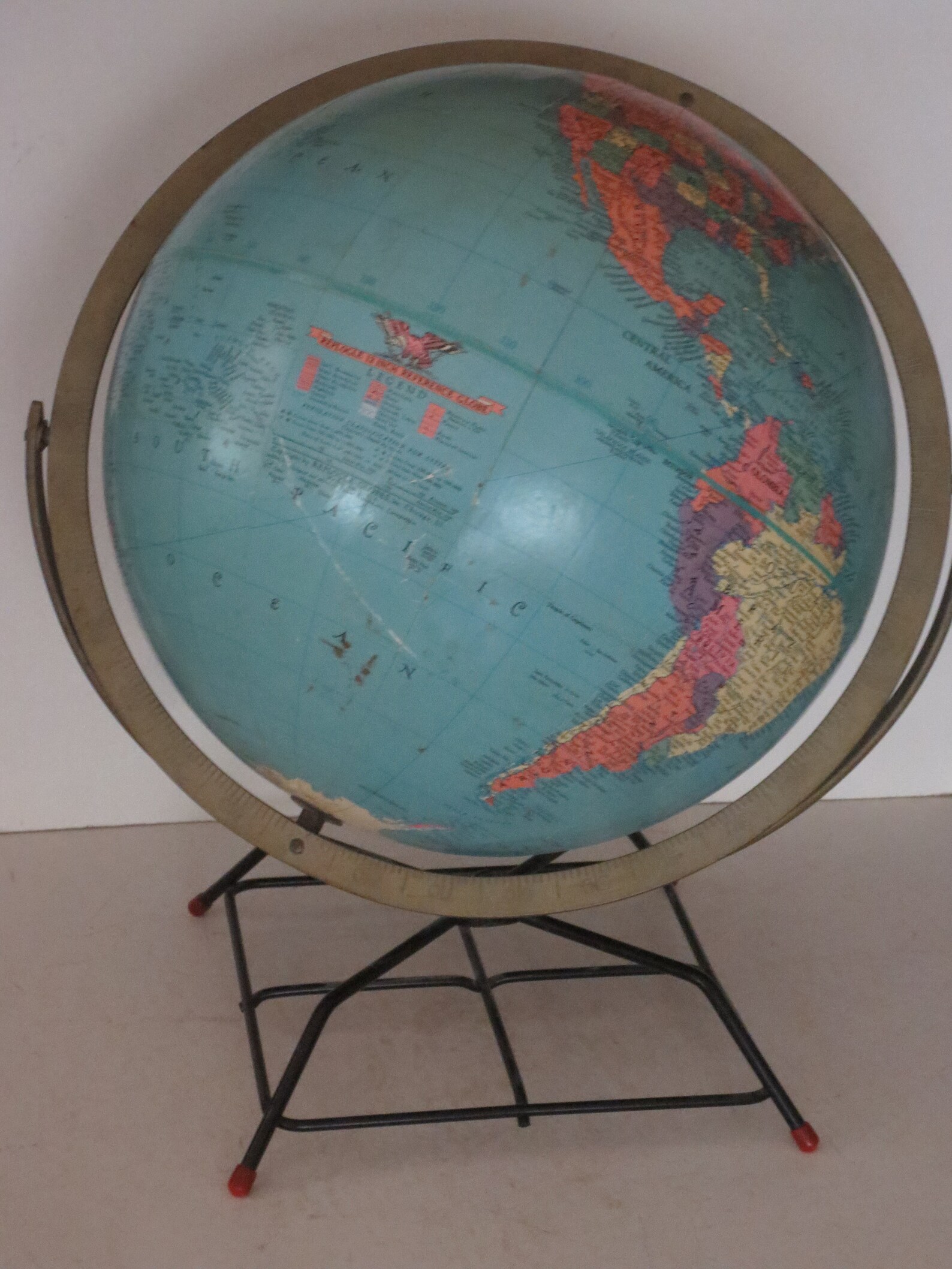 Vintage Replogle 12 Inch World Globe With Square Footed Metal Base ...
