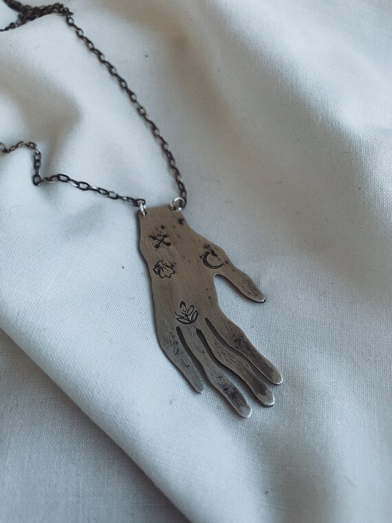 HAND SILVER NECKLACE. Sterling Silver Hand. Palmistry. Fortune | Etsy
