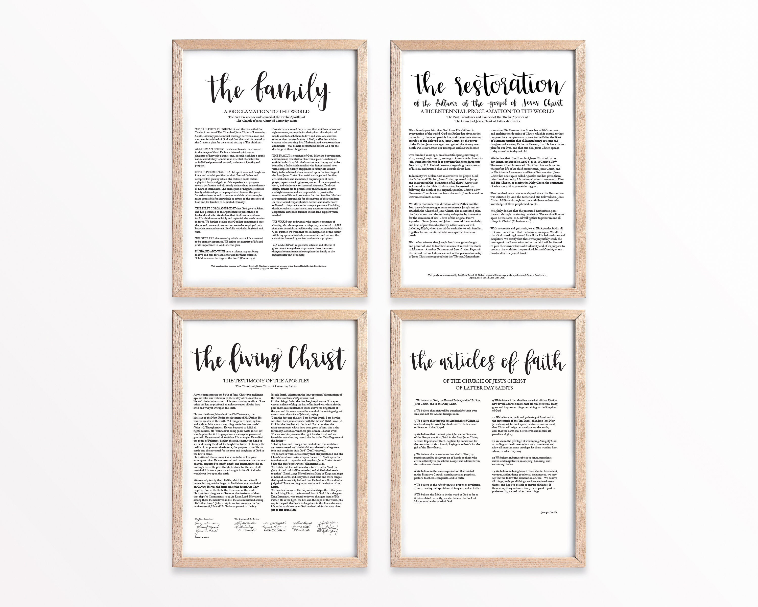 The Family Proclamation, the Living Christ, the Articles of Faith, the ...