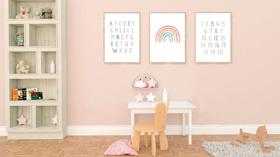 Alphabet and Number Wall Art - Nursery Decor - Kids Play Room - Home ...
