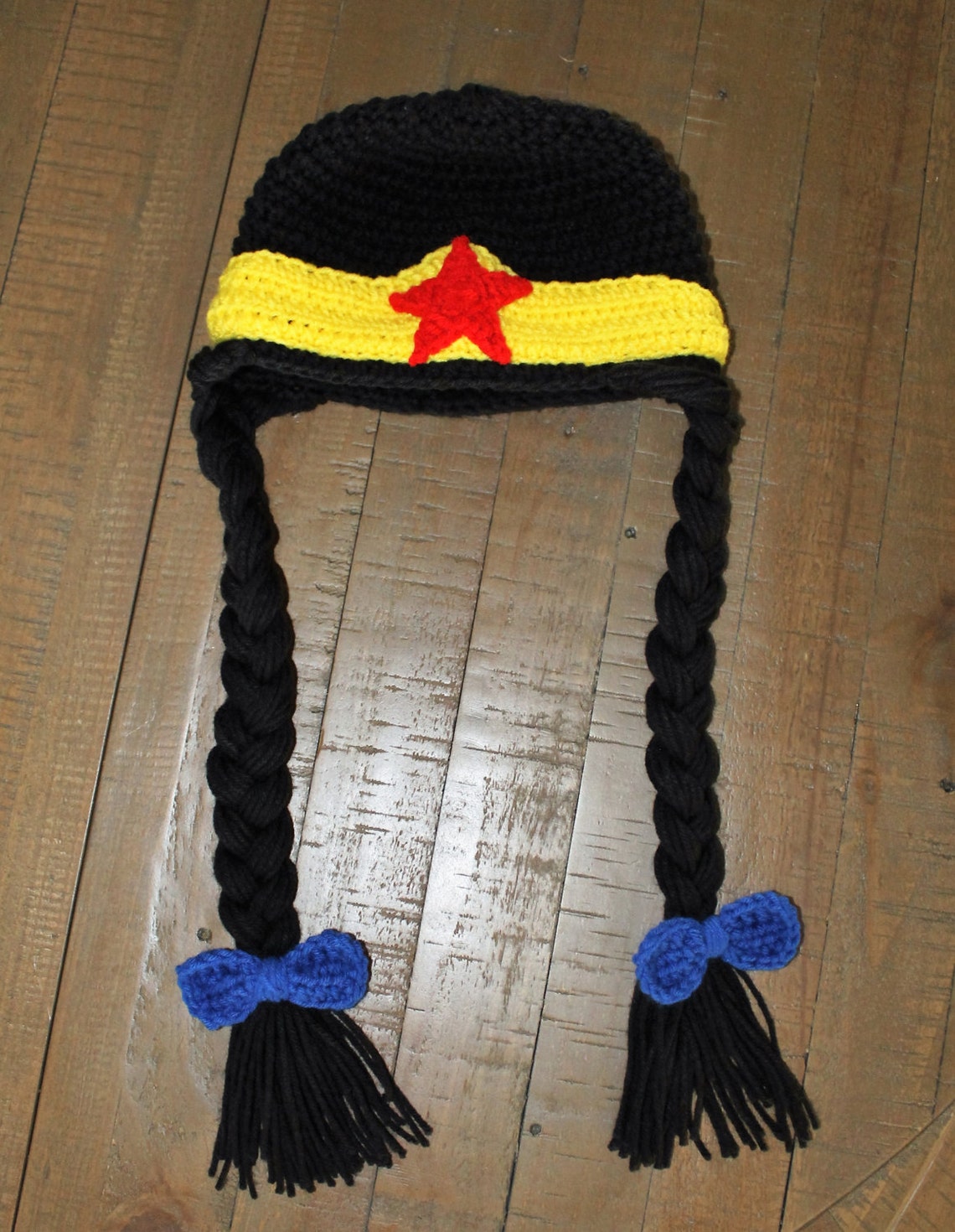 Wonder Woman Crochet Hat W/ Braids Newborn to Adult - Etsy