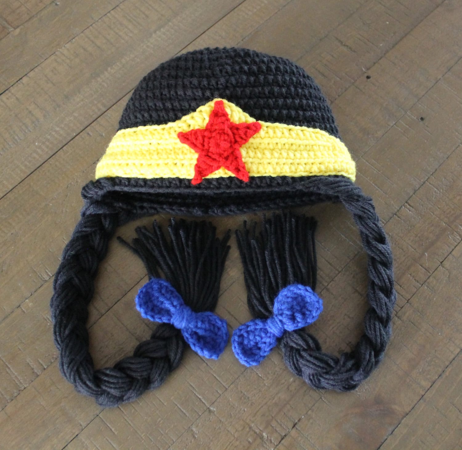 Wonder Woman Crochet Hat W/ Braids Newborn to Adult - Etsy