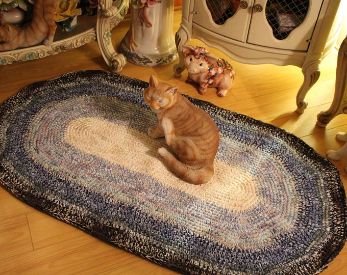 Blue and Cream Rug, Kitchen Rug, Living Room Rug, Home Decor, Cotton ...