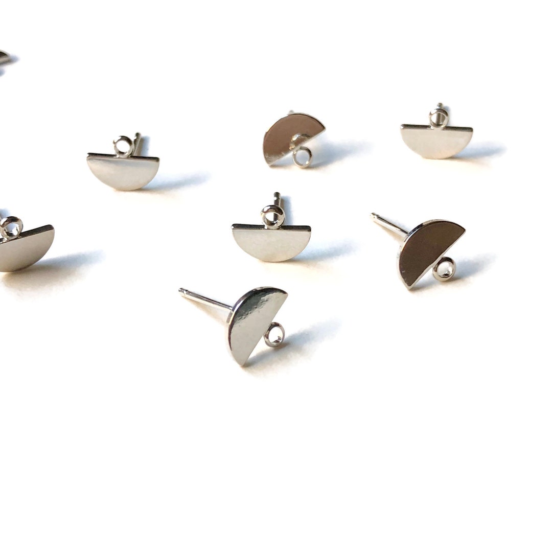 8 X 10 Mm - 4 Pcs Silver Semi Circle Posts - Imitation Silver Plated ...