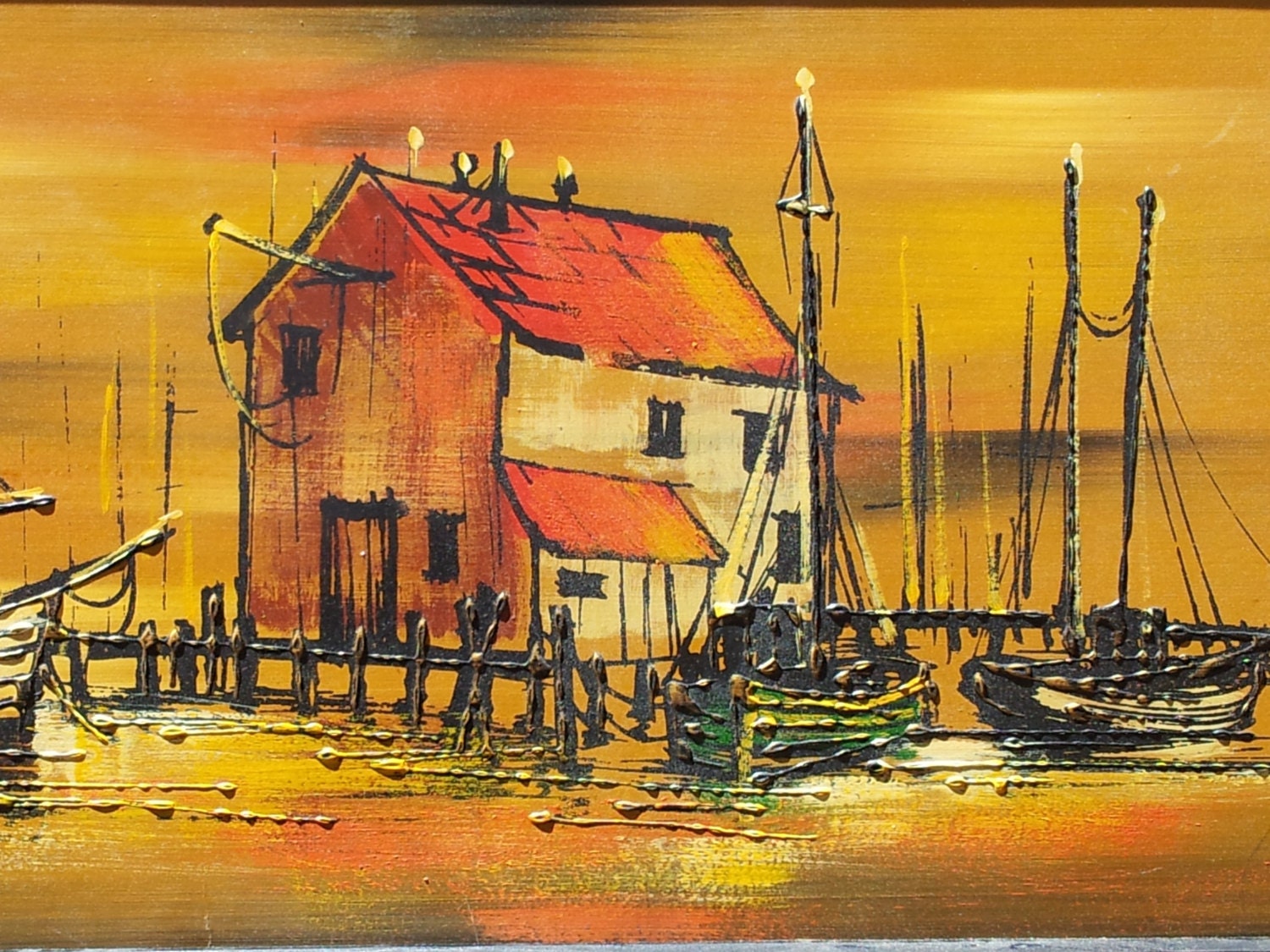 Vintage Production Art Circa 1960s by Fillini Shipyard Dusk Fishing ...