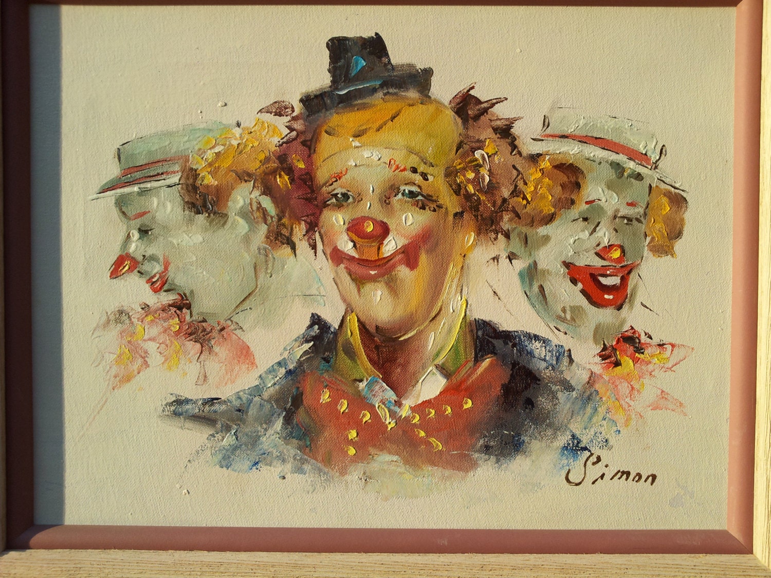 Vintage Original Oil on Canvas Painting Signed Simon Three Clowns - Etsy