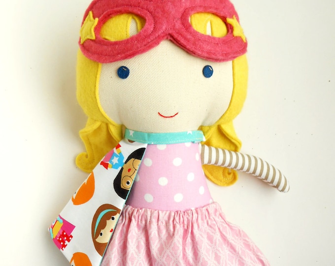 Superhero Girl Rag Doll With Superhero Mask and Cape, Fabric Doll Gift ...