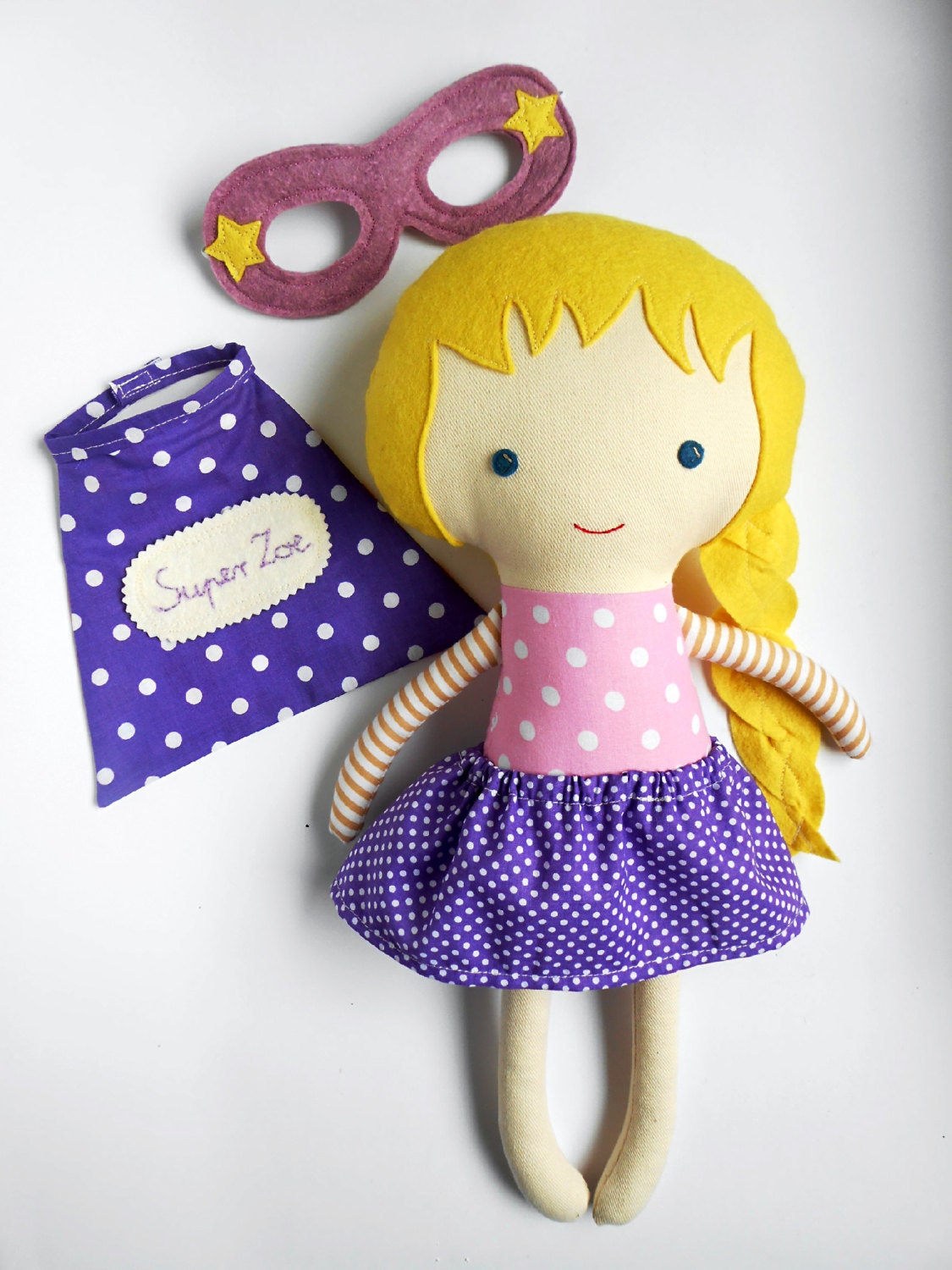 Doll Superhero Girl Handmade Rag Doll With Cape and Mask | Etsy