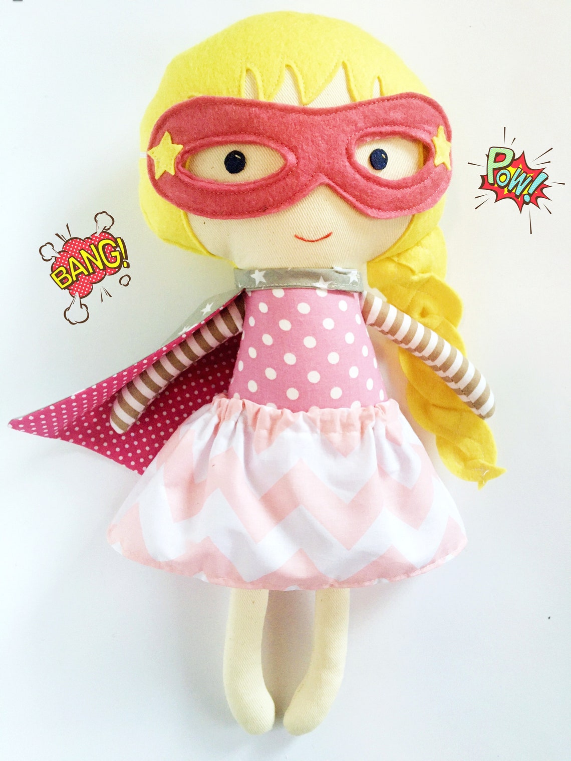 Superhero Girl Ragdoll With Mask Cape and Skirt to Empower | Etsy