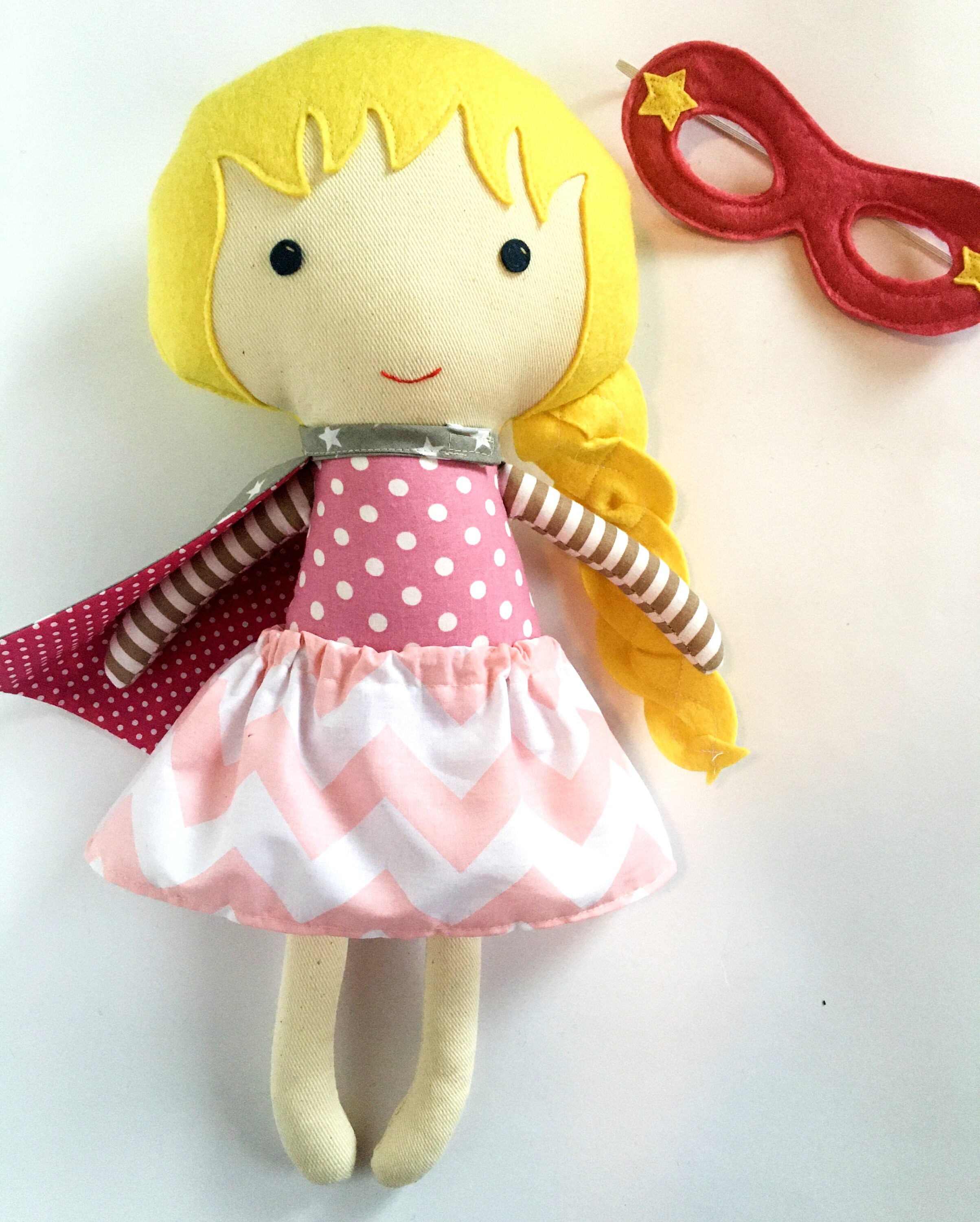 Superhero girl ragdoll with mask cape and skirt to empower | Etsy