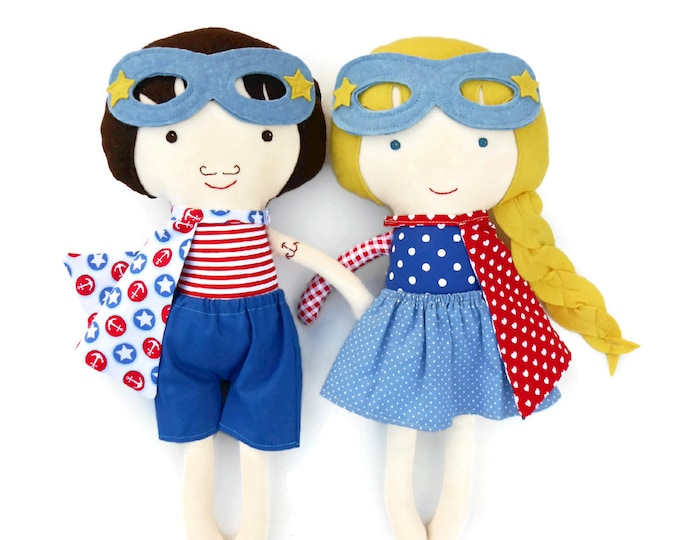 Superhero Rag Dolls in Nautical Look, Toddler Gift Toy, Sailor Rag ...