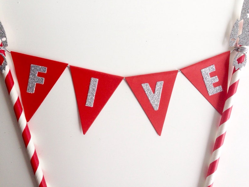 Personalised Birthday Bunting Cake Topper Space Rocket Red and | Etsy