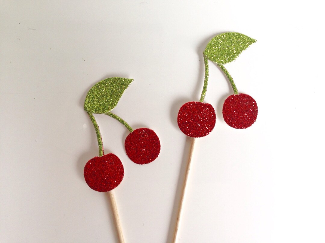 Cherry Party Cupcake Toppers Glitter Red - Etsy