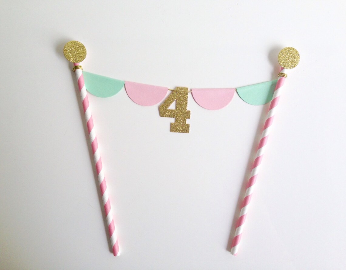 Birthday Bunting Personalised Gold Number Cake Topper Pink and - Etsy