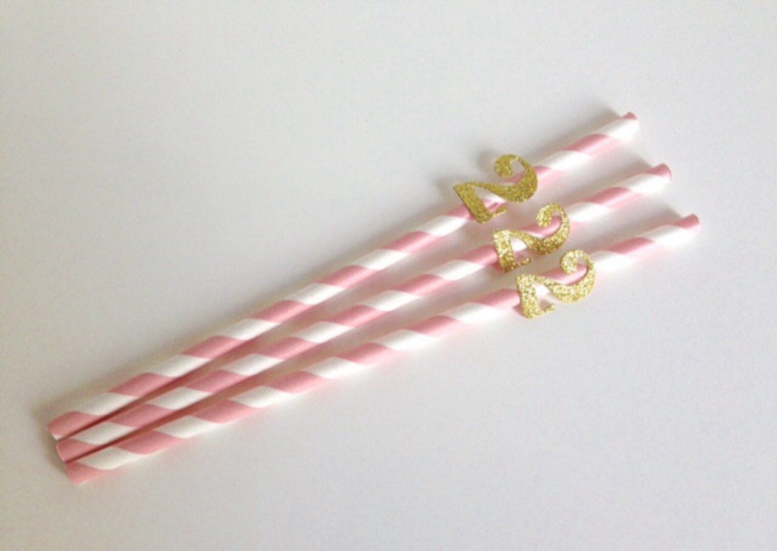 2nd Birthday Party Baby Pink Stripe and Glitter Number Straws | Etsy