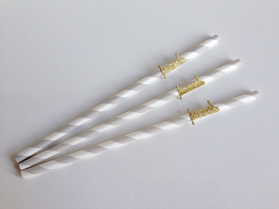 1st Birthday Party Grey and Gold Straws | Etsy