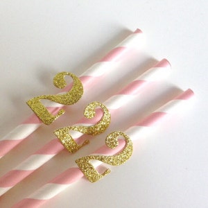 2nd Birthday Party Baby Pink Stripe and Glitter Number Straws - Etsy